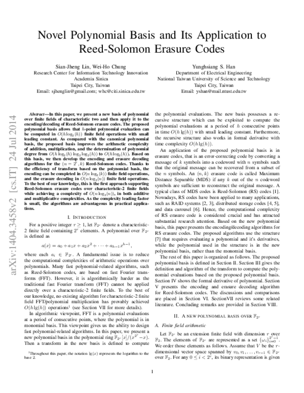 (PDF) Fast Ecoding/Decoding Algorithms for Reed-Solomon Erasure Codes