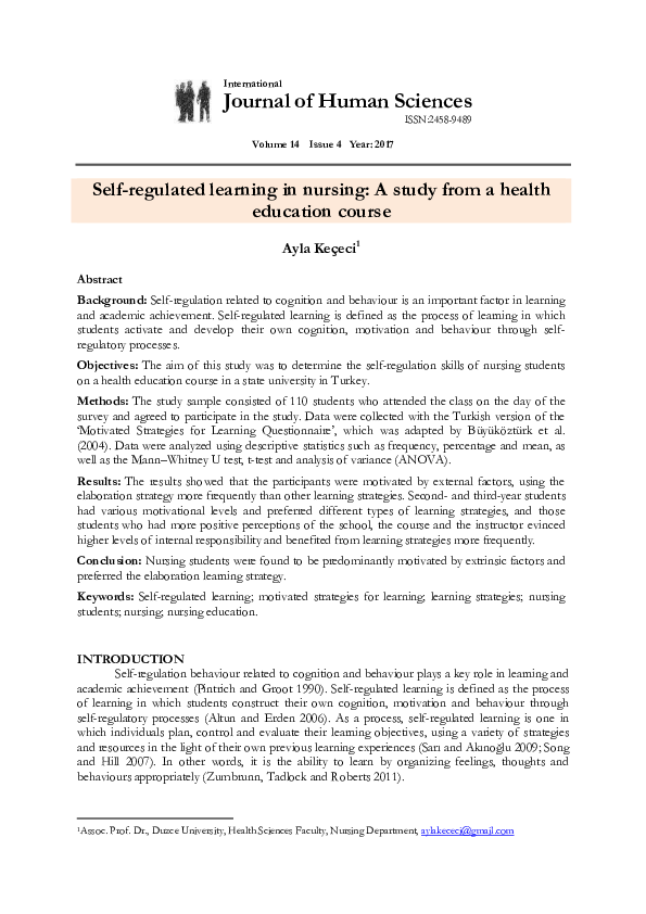 (PDF) Self-regulated learning in nursing: A study from a health ...