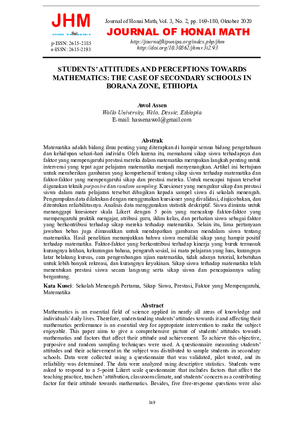 (PDF) Students’ Attitudes and Perceptions Towards Mathematics: The Case ...