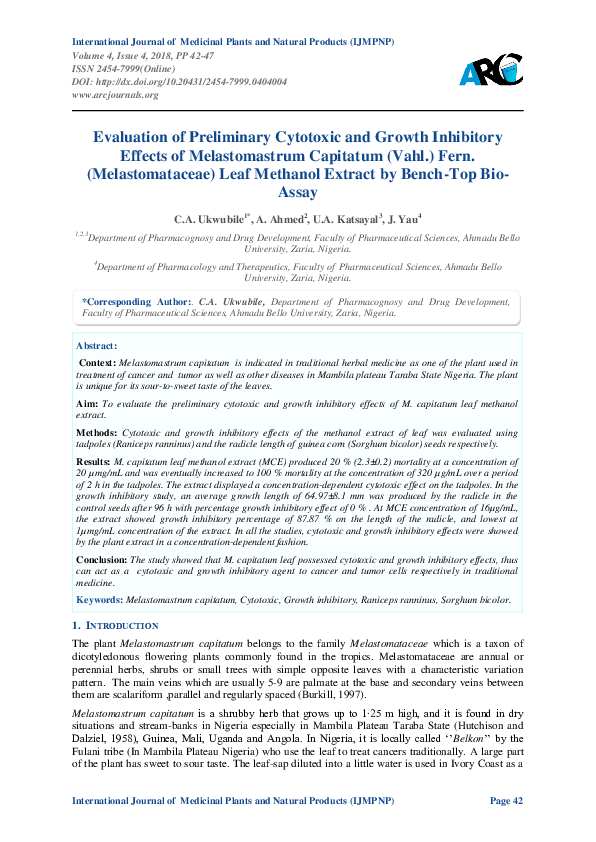 (PDF) Evaluation of Preliminary Cytotoxic and Growth Inhibitory Effects ...