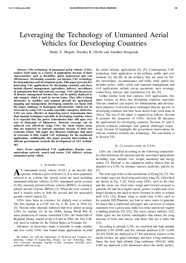 (PDF) Leveraging the Technology of Unmanned Aerial Vehicles for Developing Countries
