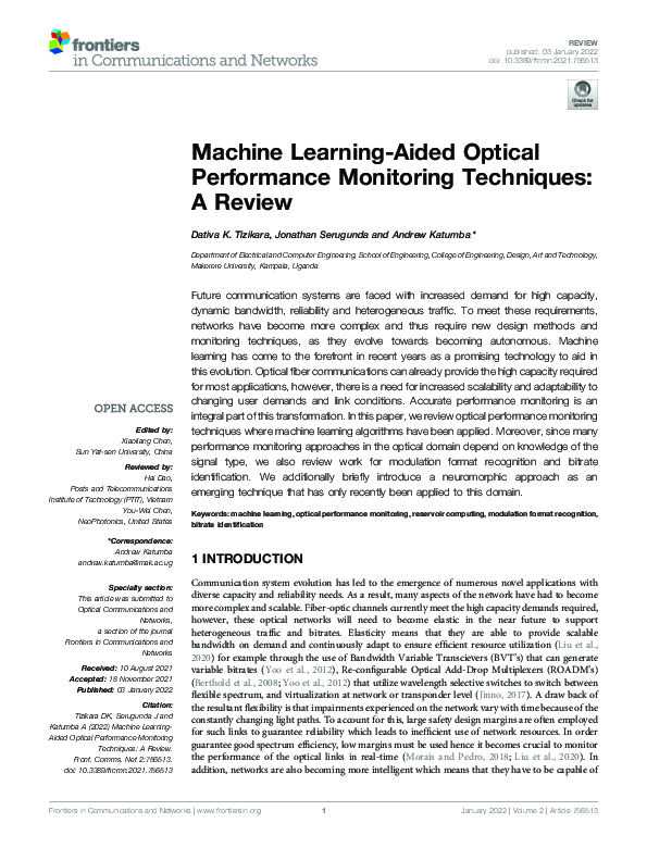 (PDF) Machine Learning-Aided Optical Performance Monitoring Techniques ...