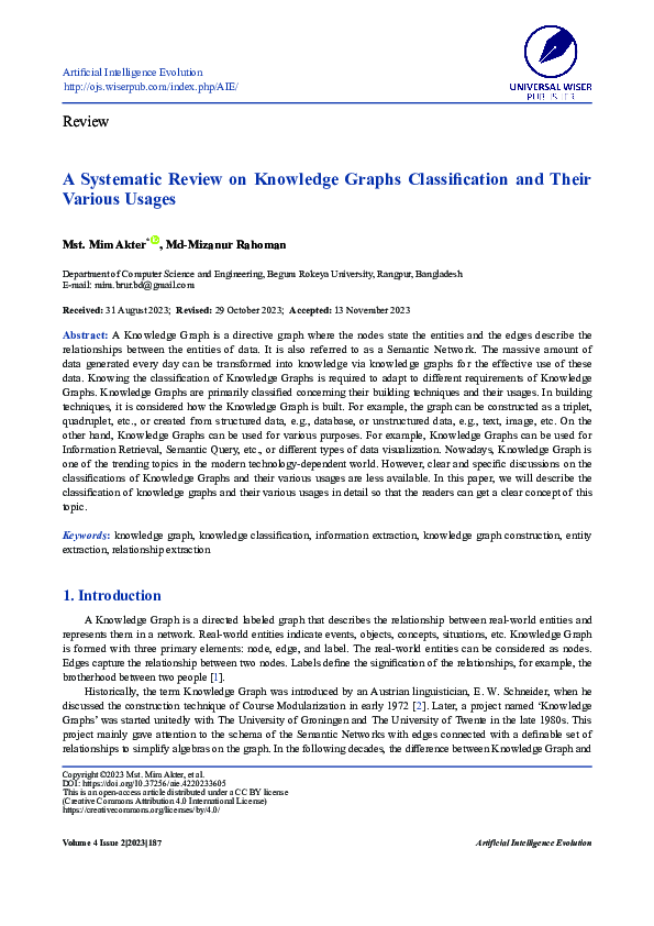 (PDF) A Systematic Review on Knowledge Graphs Classiﬁcation and Their ...