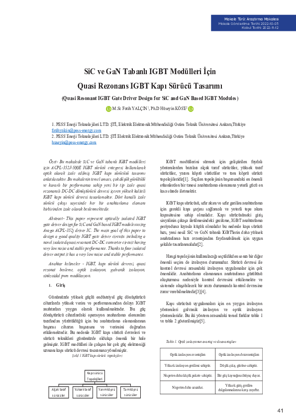 (PDF) SiC ve GaN Tabanlı IGBT Modülleri İçin Quasi Rezonant IGBT Kapı ...