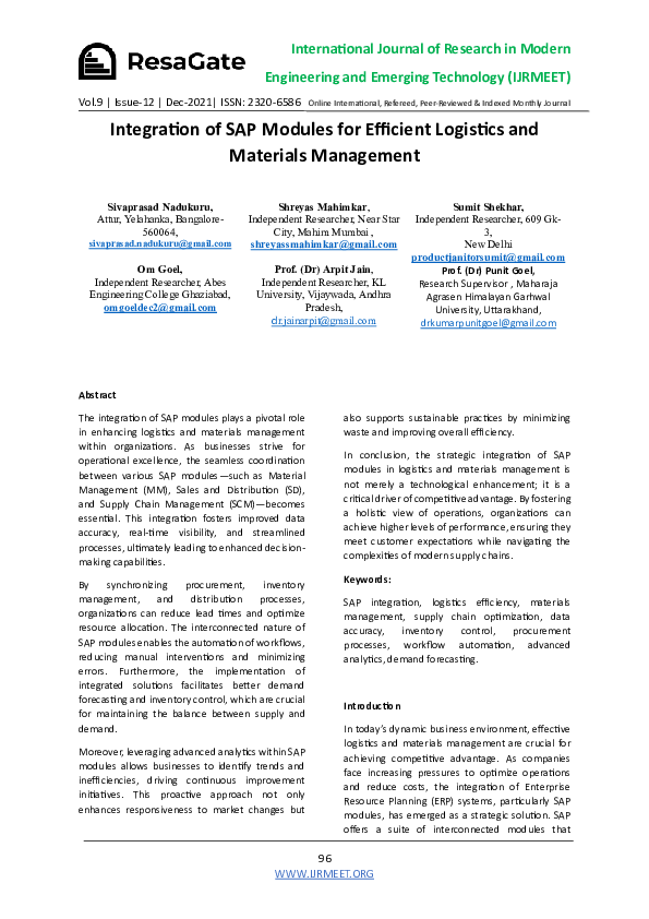 (PDF) Integration of SAP Modules for Efficient Logistics and Materials ...