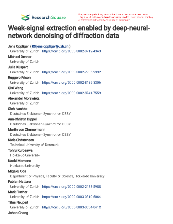 Pdf Weak Signal Extraction Enabled By Deep Neural Network Denoising Of Diffraction Data