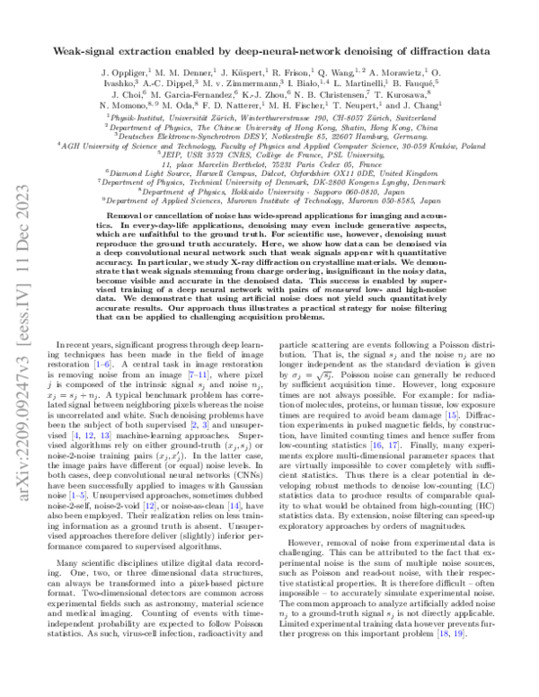 (PDF) Weak-signal extraction enabled by deep-neural-network denoising of diffraction data