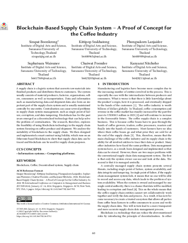 (PDF) Blockchain-Based Supply Chain System-A Proof of Concept for the Coffee Industry