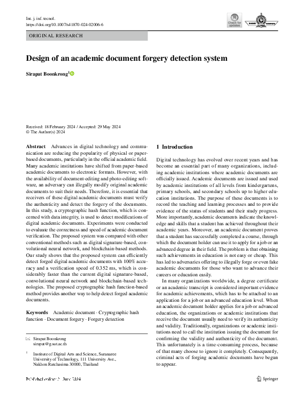 (PDF) Design of an academic document forgery detection system