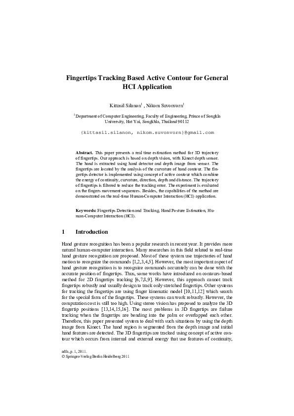 (PDF) Fingertips Tracking Based Active Contour for General HCI Application