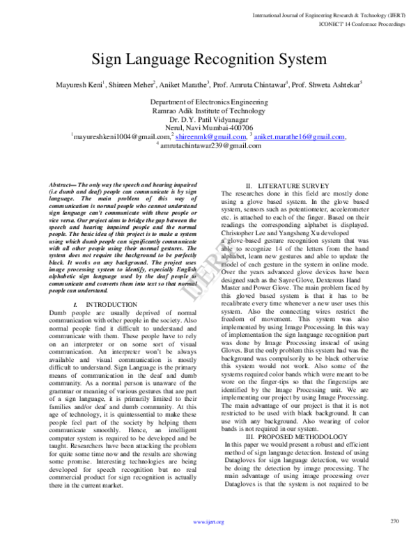 (PDF) Sign Language Recognition System (PDF) Sign Language Recognition System