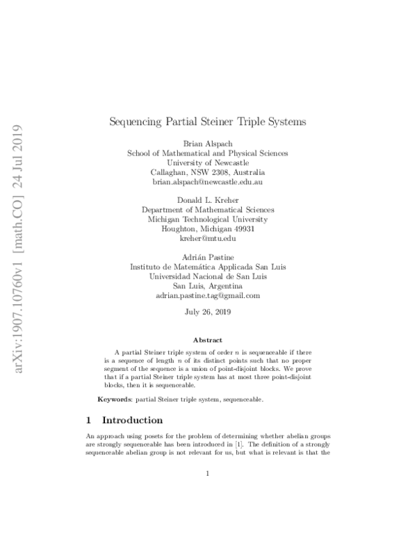 (PDF) Sequencing Partial Steiner Triple Systems