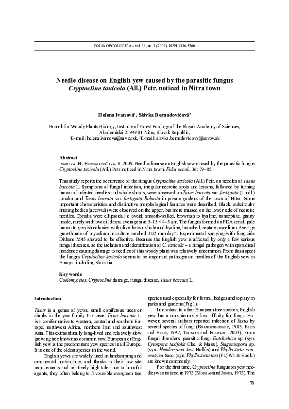 (PDF) Needle disease on English yew caused by the parasitic fungus ...