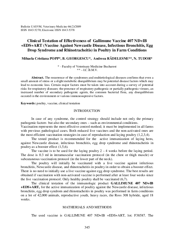 (PDF) Clinical Testation of Effectiveness of Gallimune Vaccine 407 ND ...