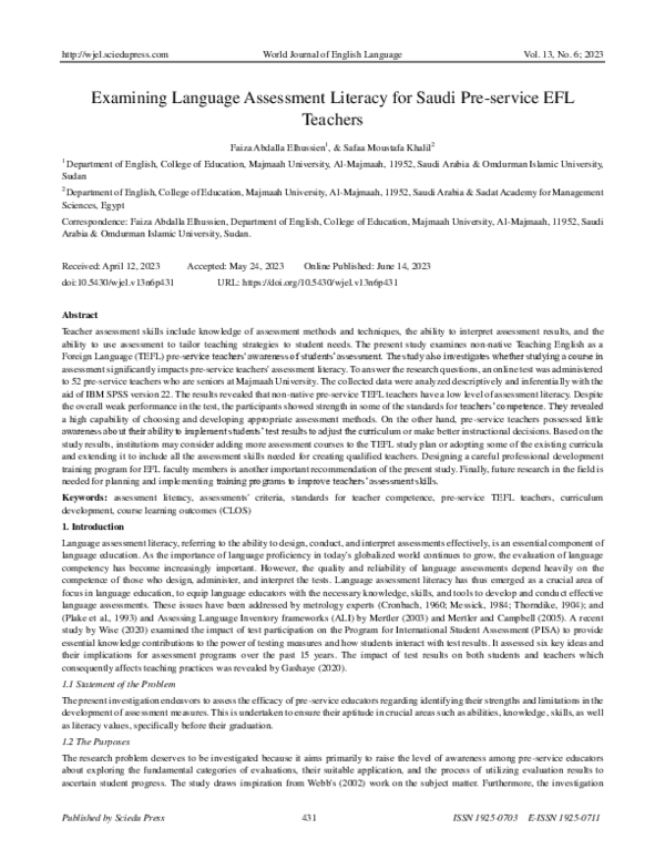 (PDF) Examining Language Assessment Literacy for Saudi Pre-service EFL ...