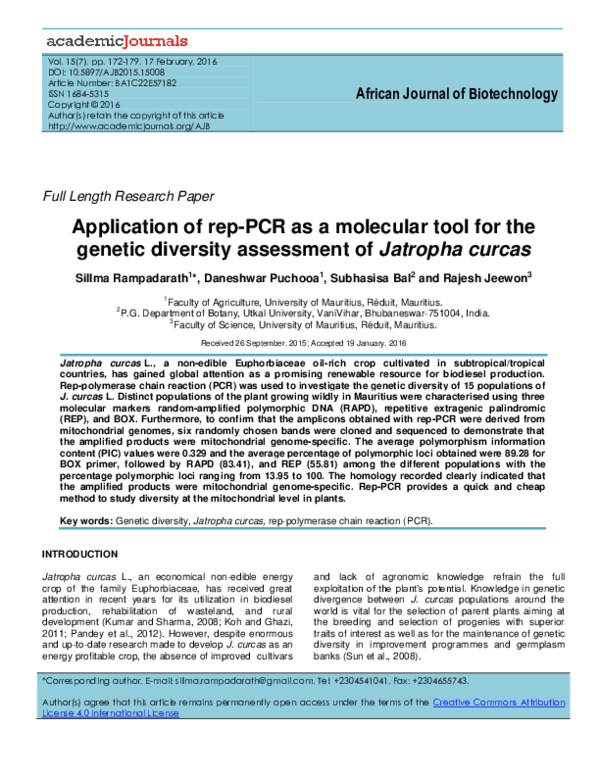 (PDF) Application of rep-PCR as a molecular tool for the genetic ...