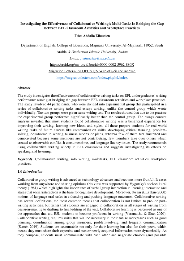 (PDF) Investigating the Effectiveness of Collaborative Writing's Multi-Tasks in Bridging the Gap ...