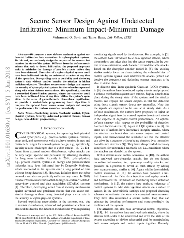 (PDF) Secure sensor design against undetected infiltration: Minimum ...