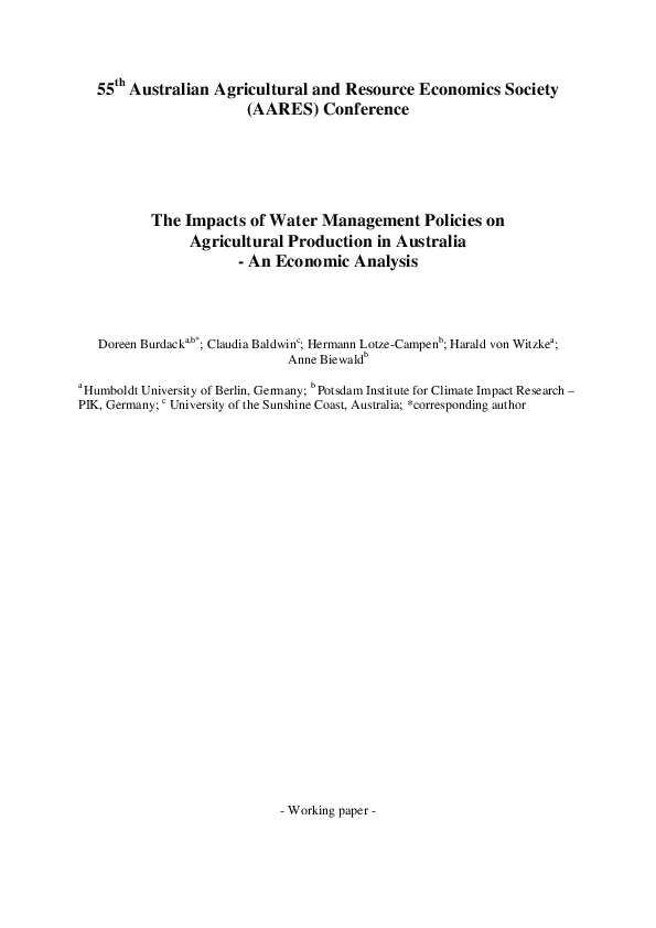 (PDF) The Impacts of Water Management Policies on Agricultural ...