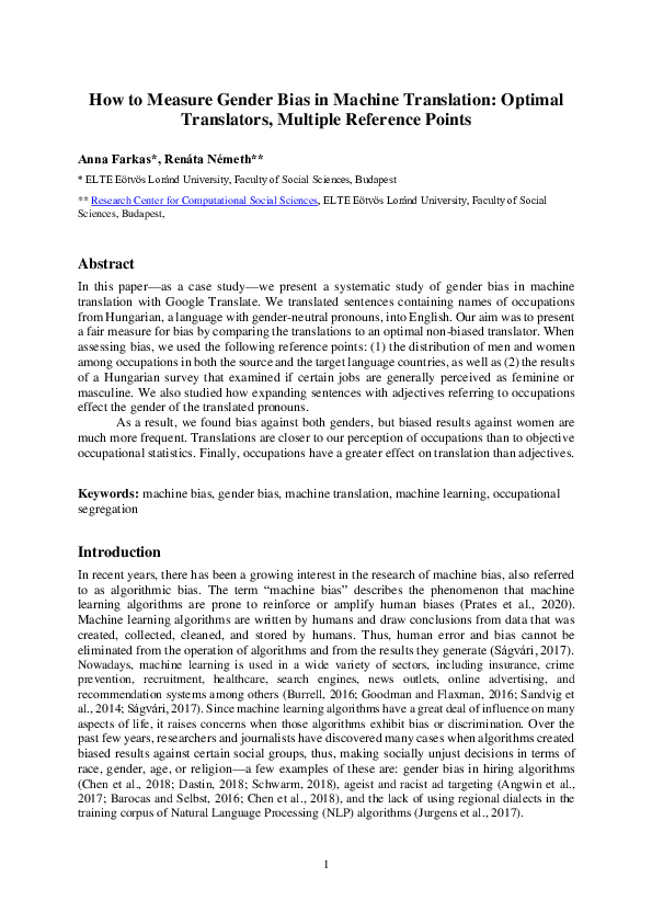(PDF) How to Measure Gender Bias in Machine Translation: Optimal Translators, Multiple Reference ...