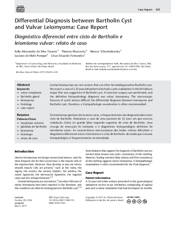(PDF) Differential Diagnosis between Bartholin Cyst and Vulvar ...