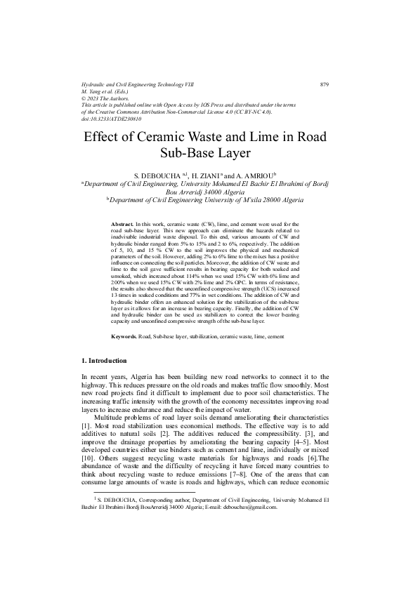 (PDF) Effect of Ceramic Waste and Lime in Road Sub-Base Layer | hocine ...