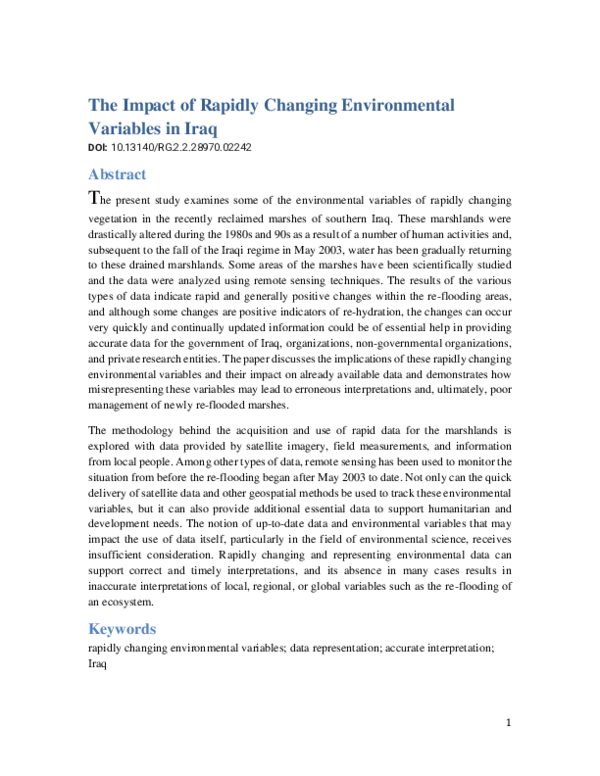 (PDF) The Impact of Rapidly Changing Environmental Variables in Iraq