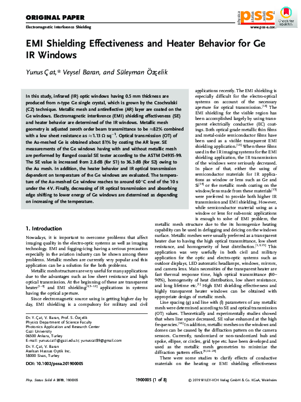 (PDF) EMI Shielding Effectiveness and Heater Behavior for Ge IR Windows