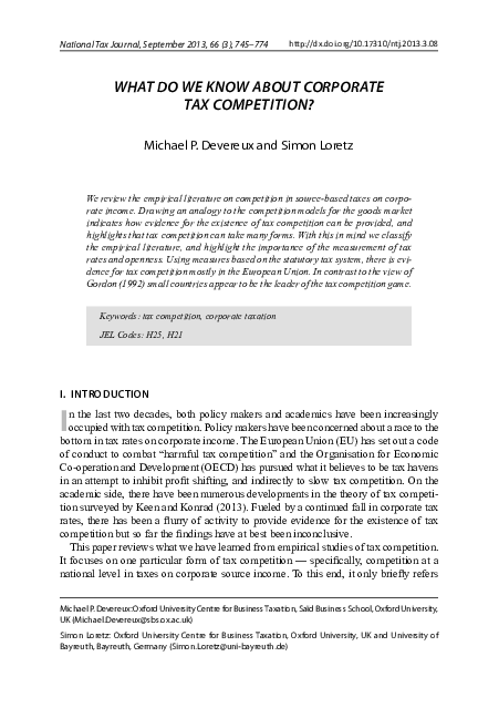 (PDF) What Do We Know About Corporate Tax Competition?