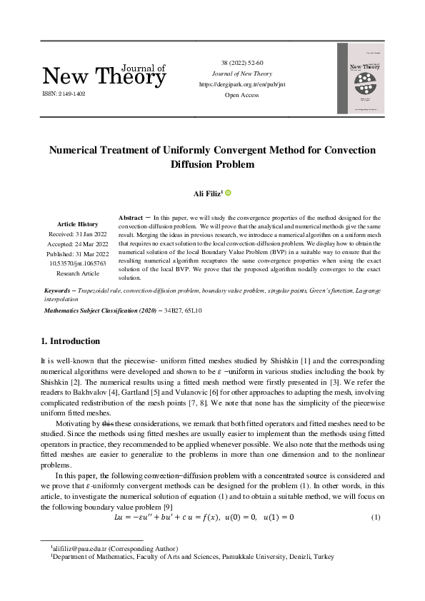 Pdf Numerical Treatment Of Uniformly Convergent Method For Convection Diffusion Problem