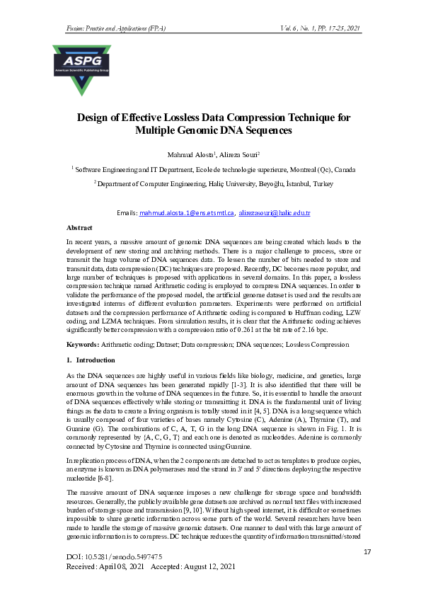 (PDF) Design of Effective Lossless Data Compression Technique for Multiple Genomic DNA Sequences