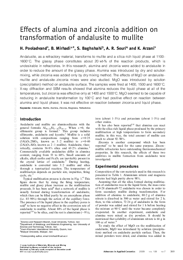 (PDF) Effects of alumina and zirconia addition on transformation of ...
