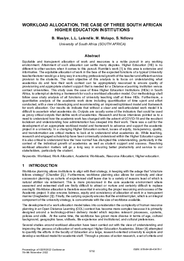 (PDF) WORKLOAD ALLOCATION, THE CASE OF THREE SOUTH AFRICAN HIGHER ...