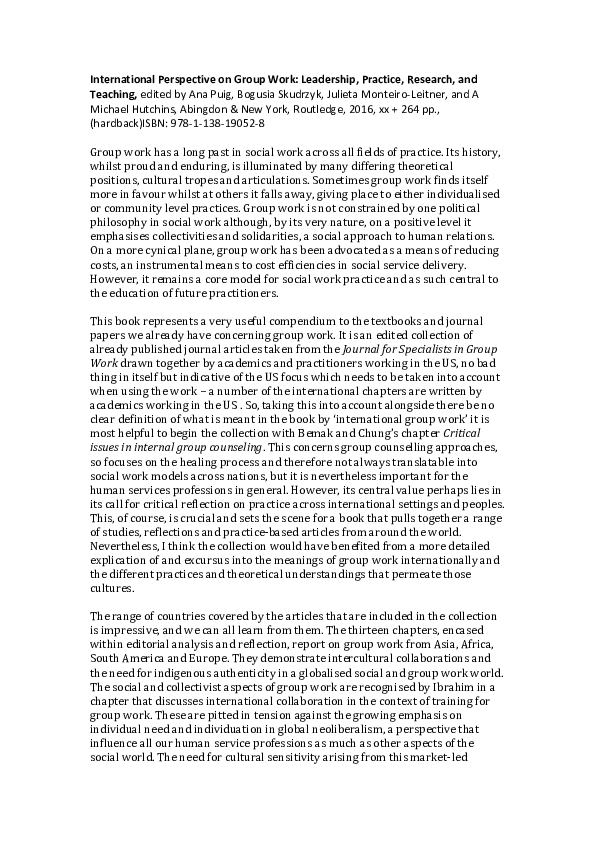 (PDF) International perspective on group work: leadership, practice ...