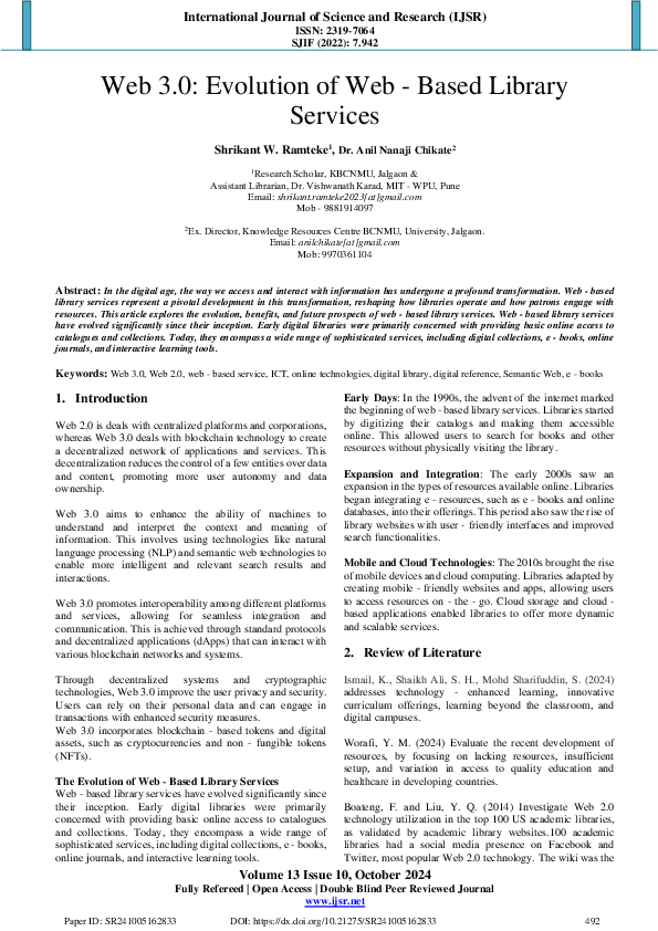 (PDF) Web 3.0: Evolution of Web -Based Library Services