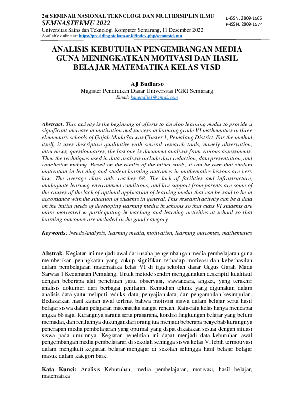 (PDF) Analisis Kebutuhan Pengembangan Media Guna Meningkatkan Motivasi Dan Hasil Belajar ...