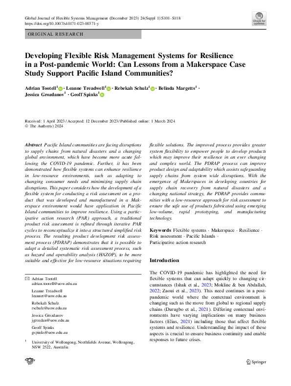 (PDF) Developing Flexible Risk Management Systems for Resilience in a Post-pandemic World: Can ...