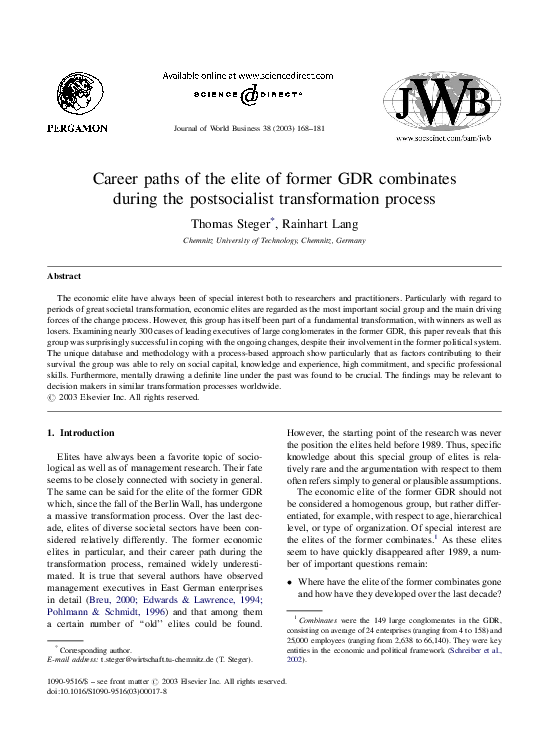 (PDF) Success and Strategies of GDR Elite During Transformation