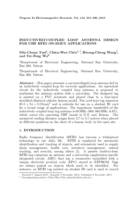 (PDF) Inductively Coupled Loop Antenna Design for Uhf Rfid On-Body Applications | Hwang-Cheng ...