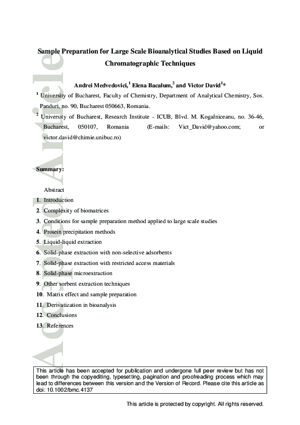 (PDF) Sample preparation for large-scale bioanalytical studies based on ...