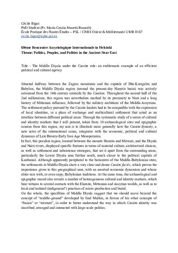 (PDF) The Middle Diyala under the Cassite rule: an emblematic example ...