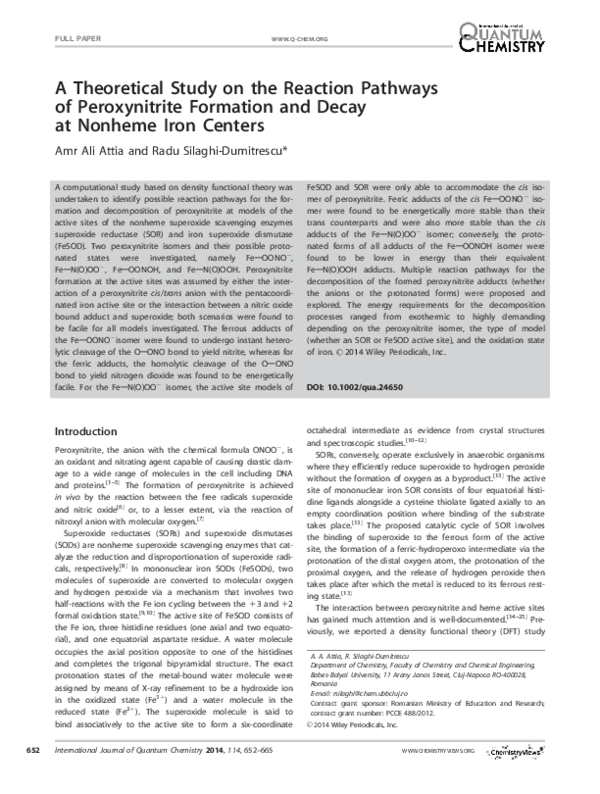 (PDF) A theoretical study on the reaction pathways of peroxynitrite ...