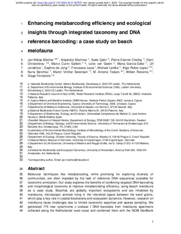 (PDF) Enhancing metabarcoding efficiency and ecological insights through integrated taxonomy and ...