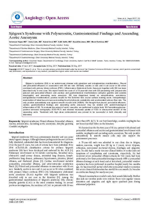 (PDF) Sjogren's Syndrome with Polyserositis and Aneurysm