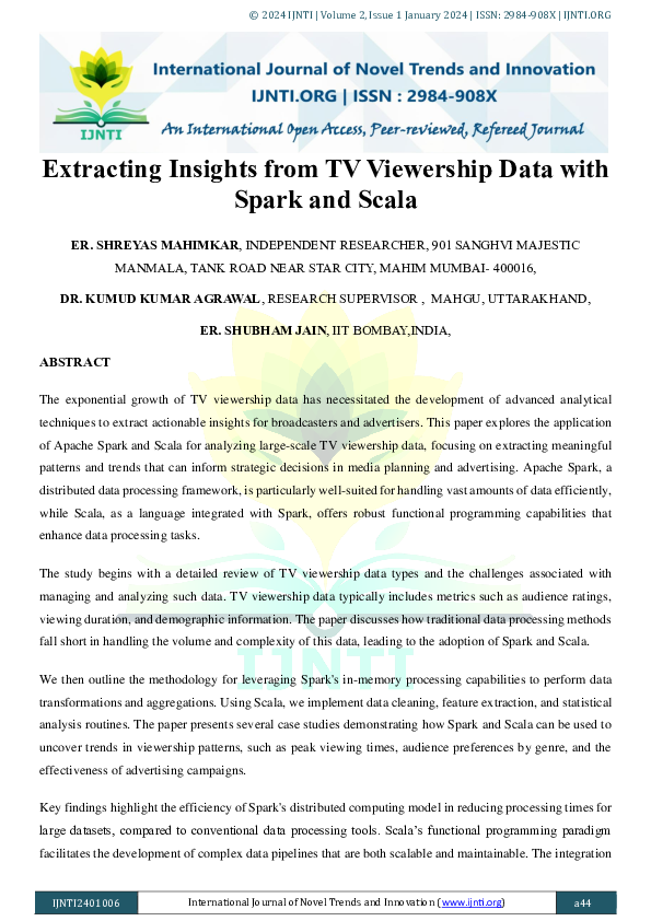 (PDF) Extracting Insights from TV Viewership Data with Spark and Scala