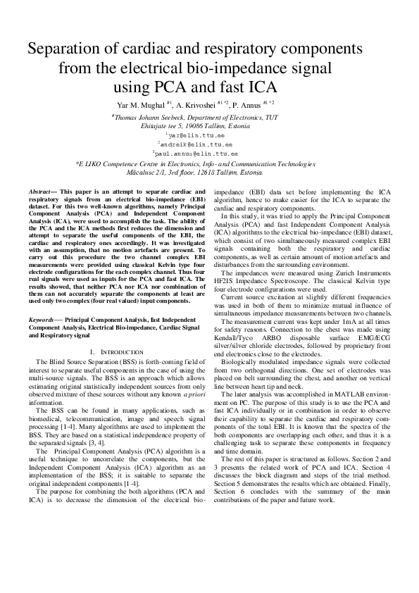 (PDF) Separation of cardiac and respiratory components from the electrical bio-impedance signal ...