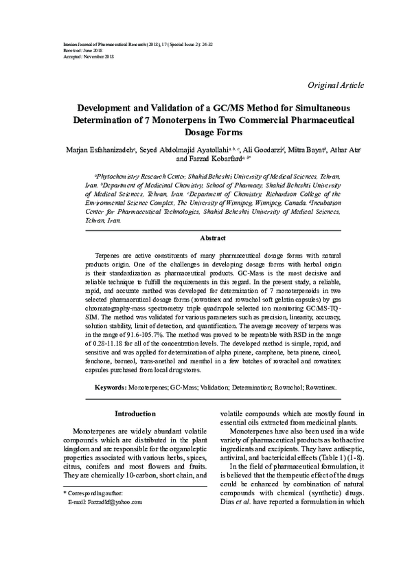 (PDF) Development and Validation of a GC/MS Method for Simultaneous Determination of 7 ...