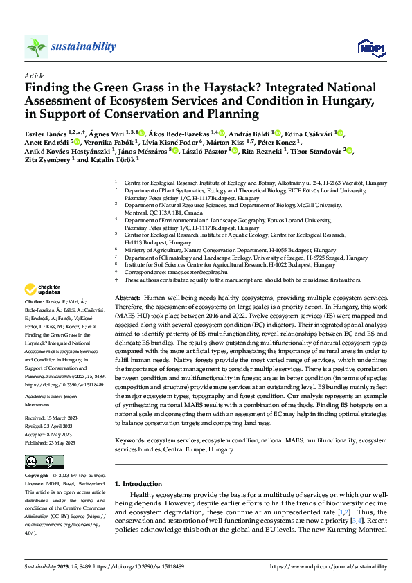 (PDF) Finding the Green Grass in the Haystack? Integrated National Assessment of Ecosystem ...
