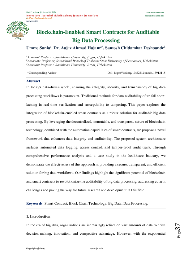 (PDF) Blockchain-Enabled Smart Contracts for Auditable Big Data Processing