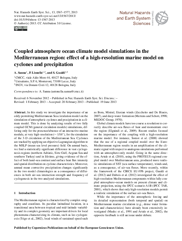 (PDF) Coupled atmosphere ocean climate model simulations in the ...